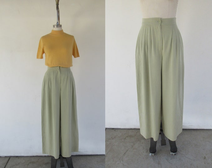 80s 90s CLAUDE MONTANA Sage All Silk Pleated High Waist Trousers | Wide ...