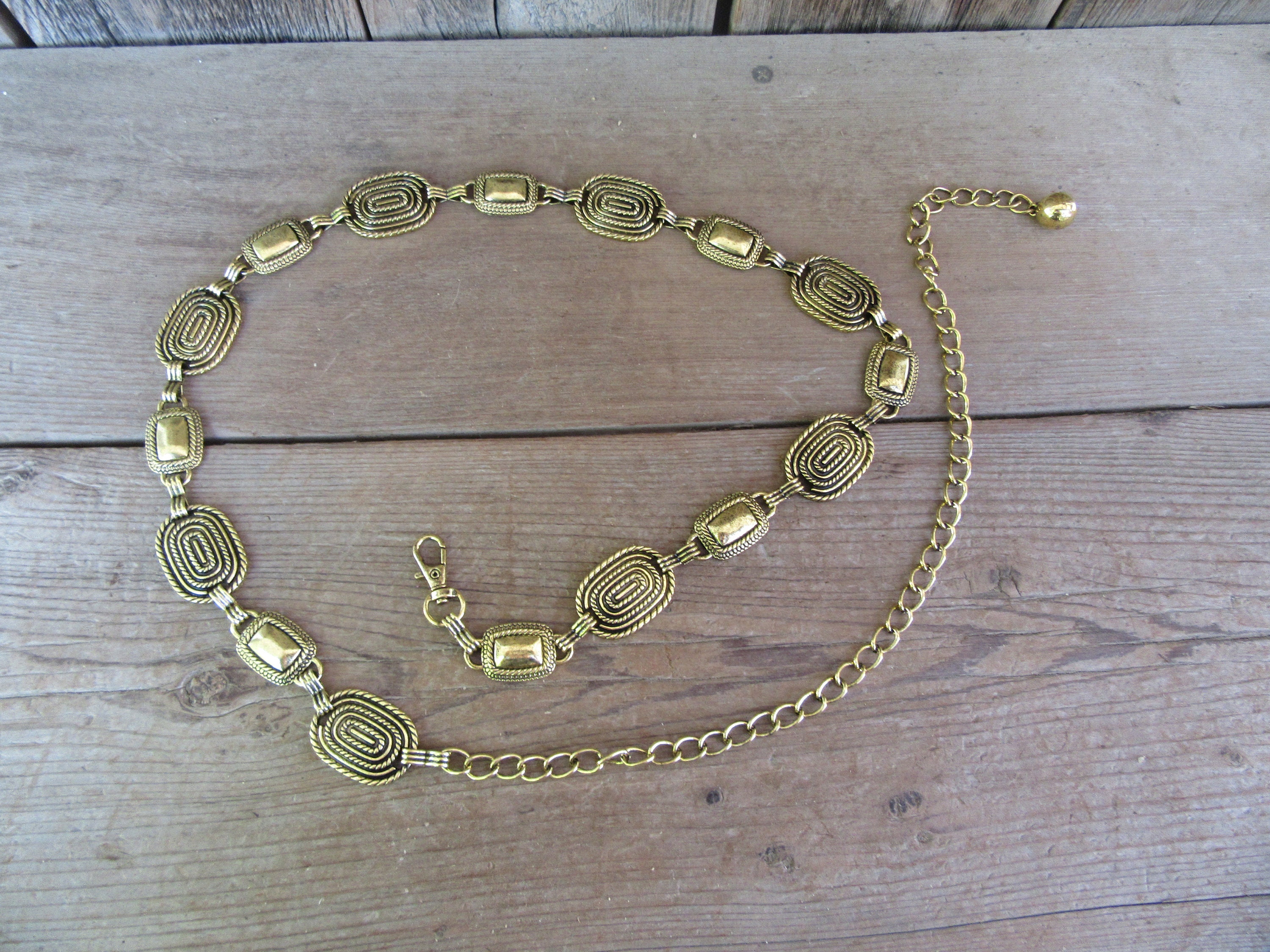 90s Gold Tone Metal Chain Belt | Disk Belt | Concho Belt | Metal Link ...