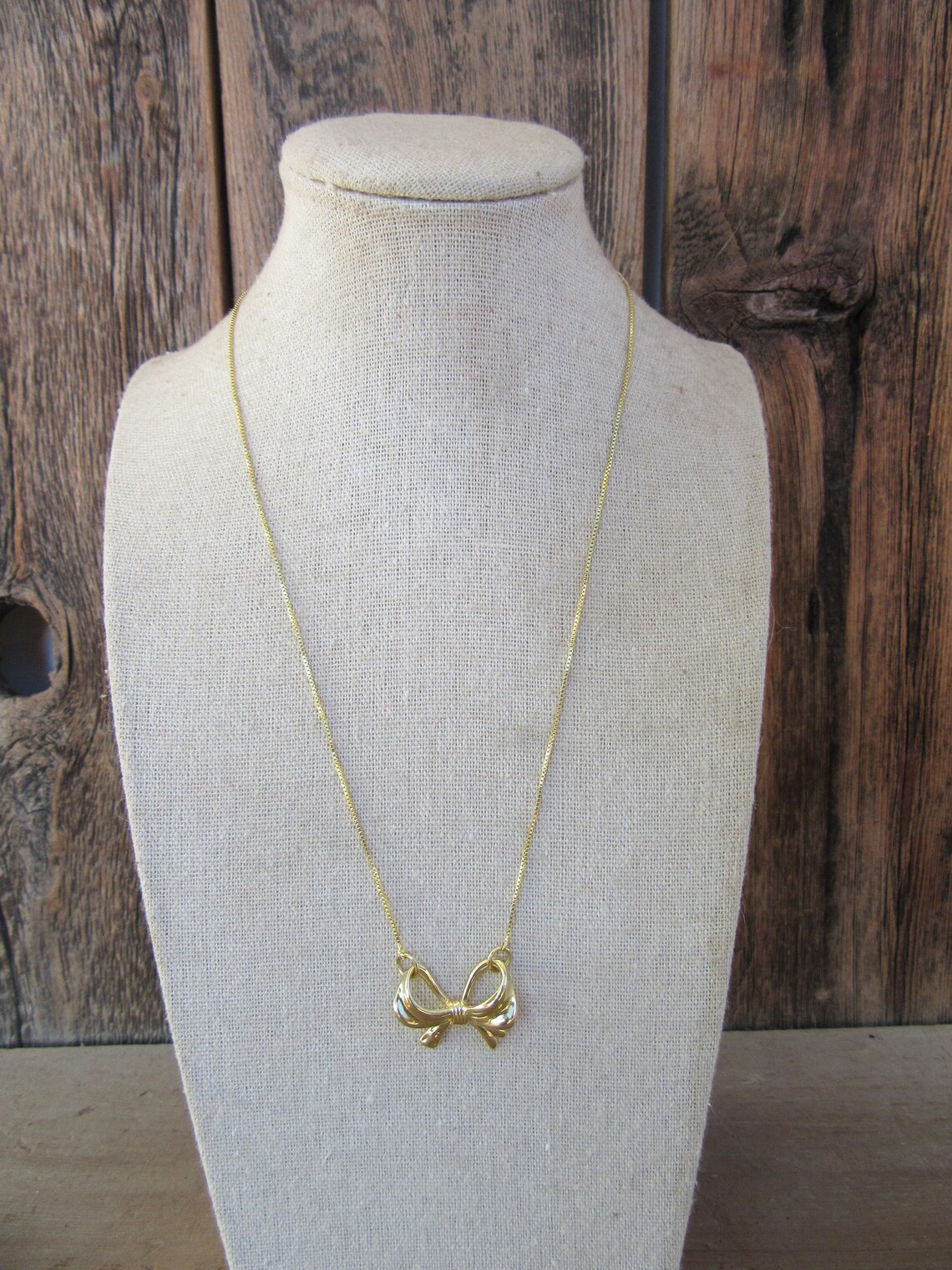90s Y2K Light Gold Tone Bow Necklace | 20" Dainty Minimal Minimalist ...