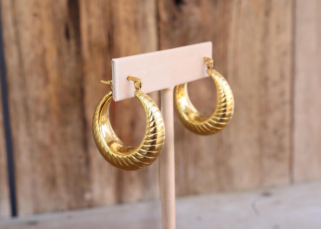 90s Round Gold Tone Circle Lever Hollow Hoops - Etsy