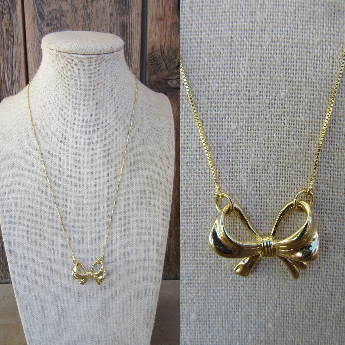 90s Y2K Light Gold Tone Bow Necklace | 20" Dainty Minimal Minimalist ...