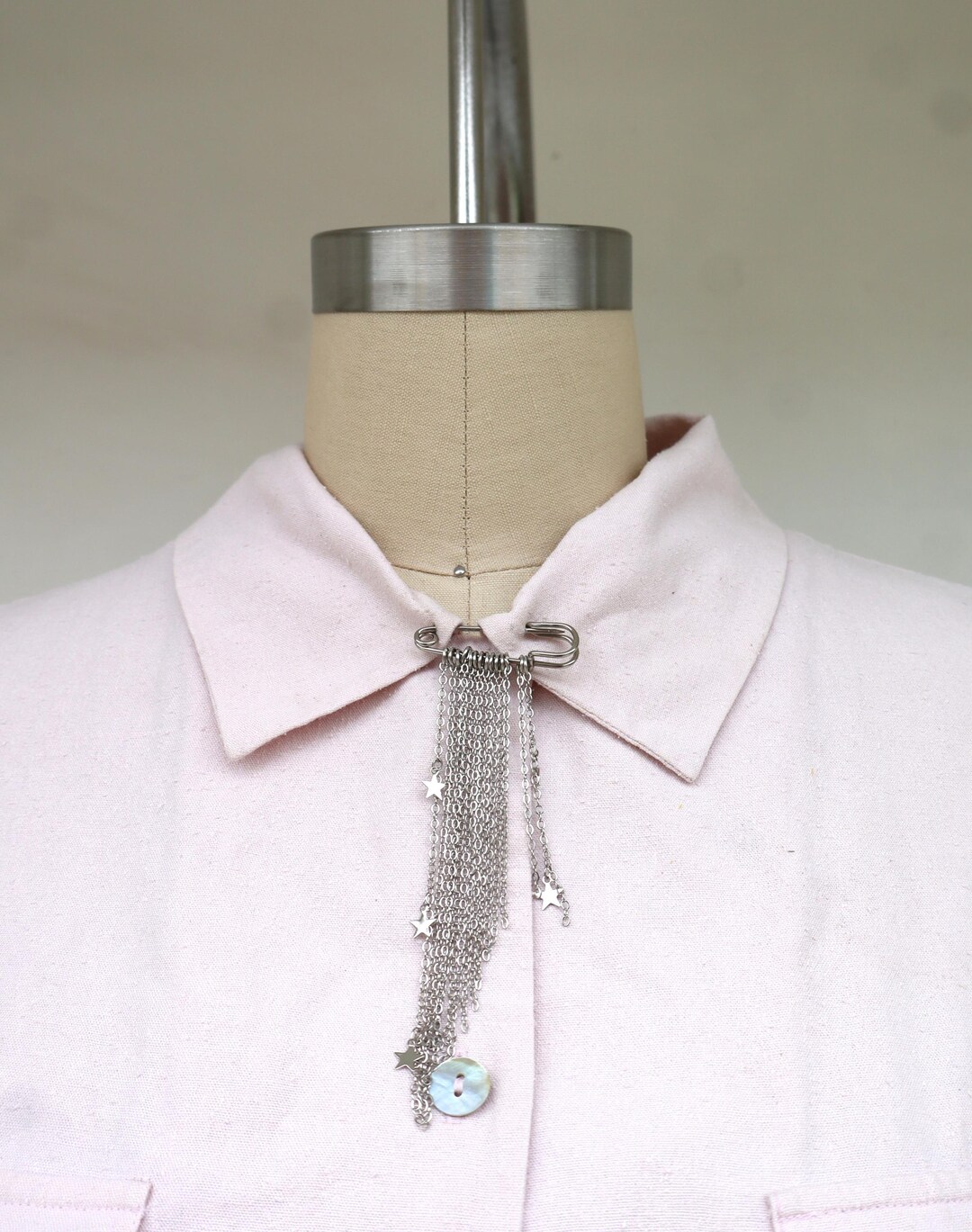 80s Silver Tone Safety Pin Chain Star Dangle Stick Pin Collar Brooch - Etsy