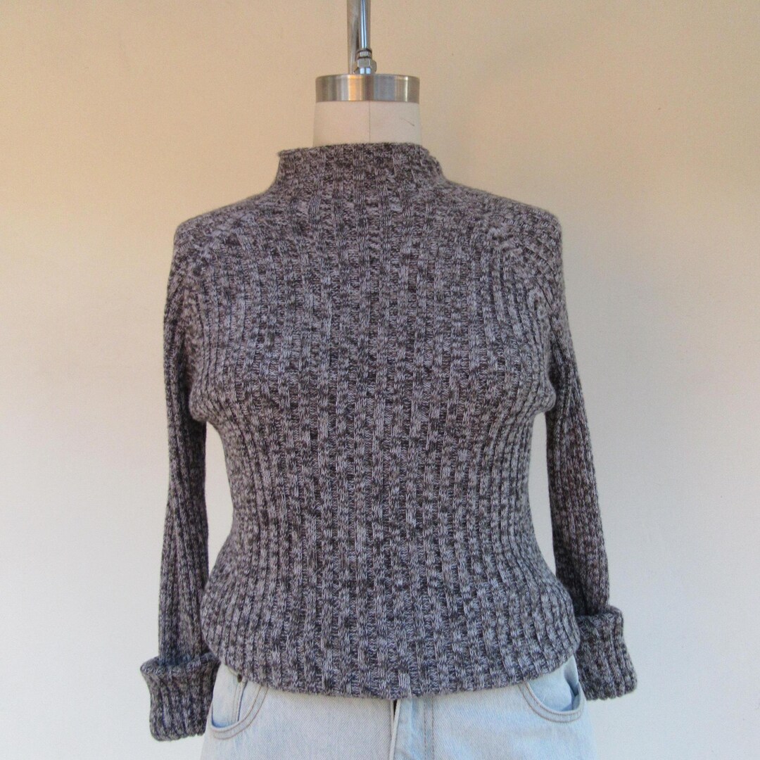 90s Cotton Ramie Ribbed Long Sleeve Rollneck Sweater Top | Gray Marled ...