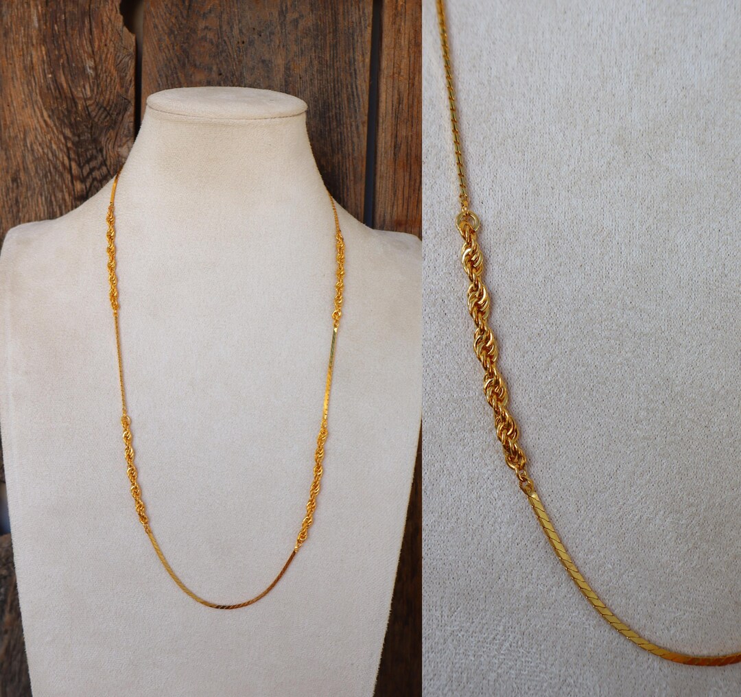 70s Chunky Dark Gold Tone Layering Chain Capsule Wardrobe Necklace | 24 ...