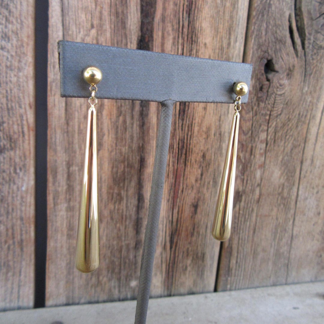 90s Earrings | Gold Tone Chunky Teardrop Earrings | Ball Earrings | Geo ...