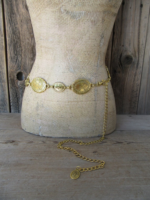 80s 90s Metal Concho Belt | Faux Gold Southwest Cowgi… - Gem