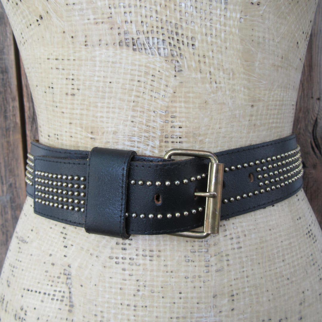 90s Black Studded Embellished Punk Roller Buckle Belt | Motorcycle Punk ...