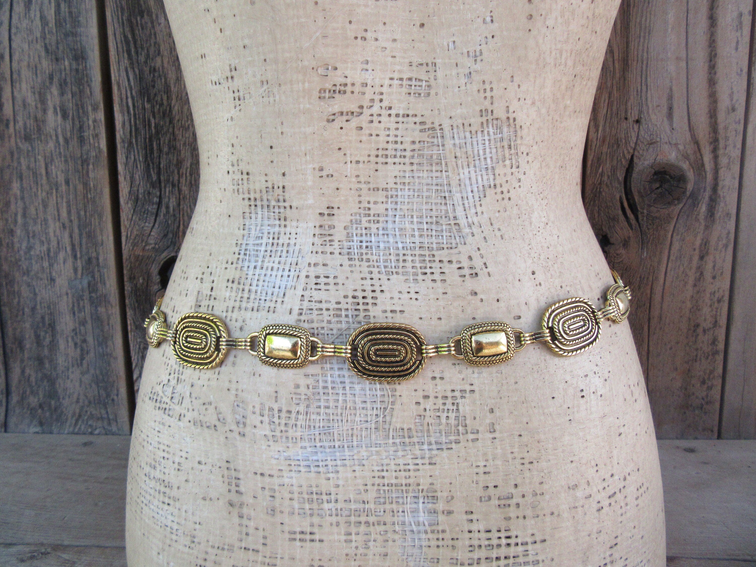 90s Gold Tone Metal Chain Belt | Disk Belt | Concho Belt | Metal Link ...