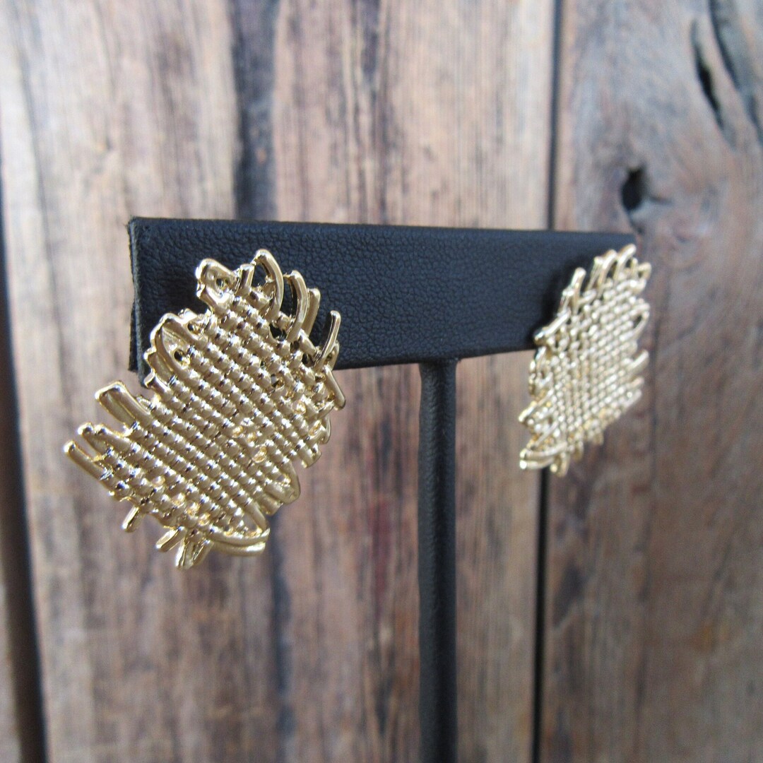 90s Earrings | Gold Tone Square Mesh Earrings | Modernist Grid Earrings ...