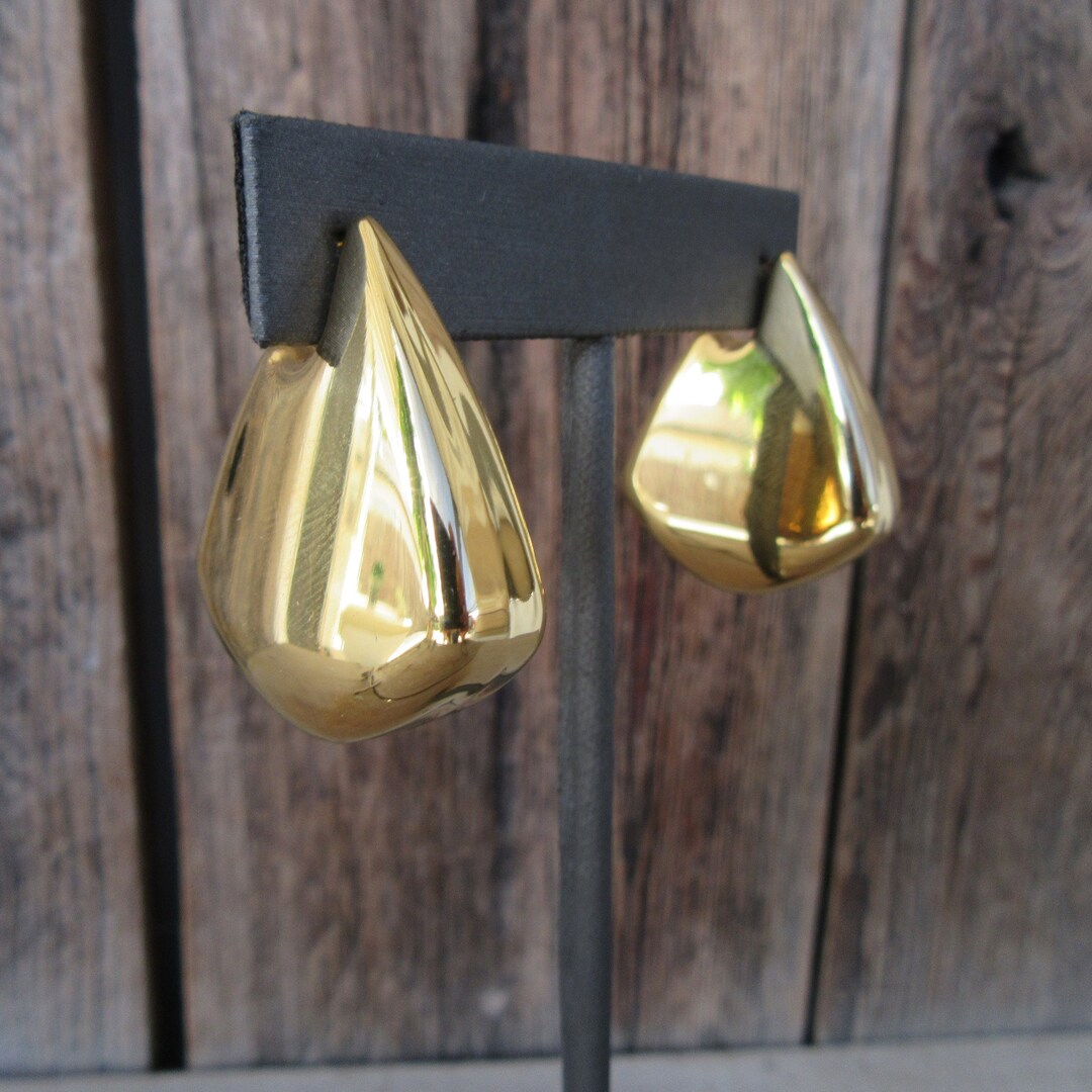 90s Earrings | Hollow Gold Tone Wide Modernist Hoop Earrings | Chunky ...