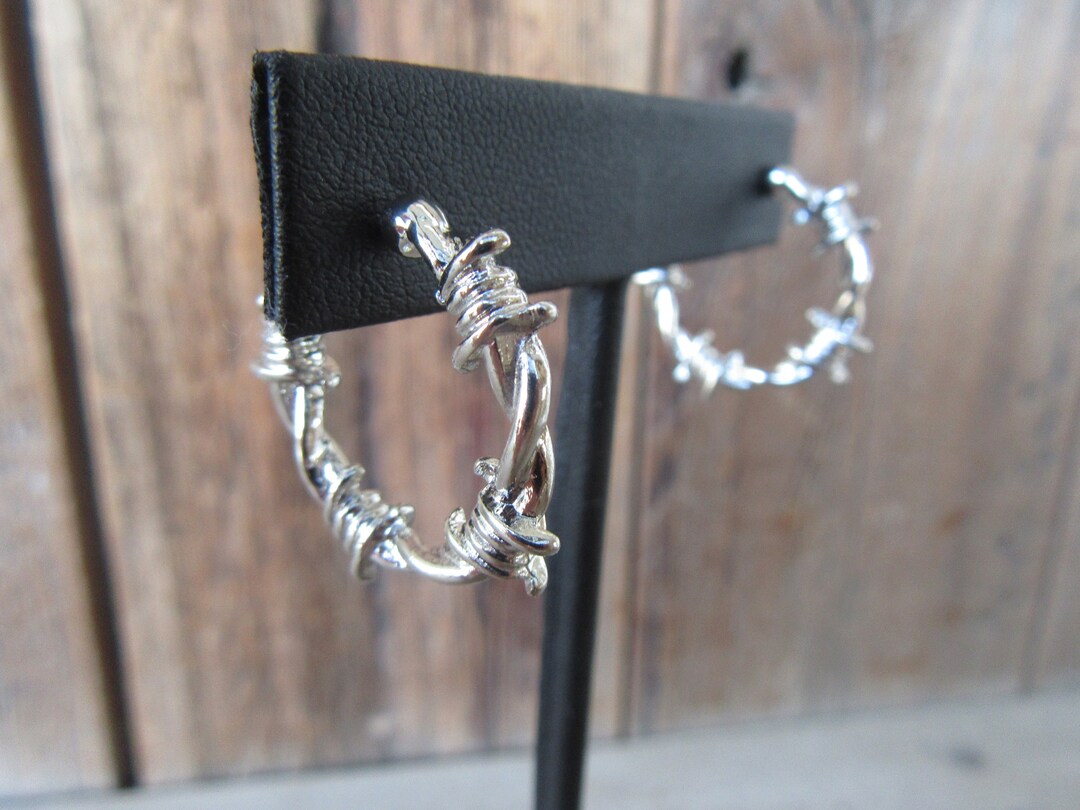 90s Earrings | Silver Tone Barbed Wire Hoop Earrings | Small Hoop ...