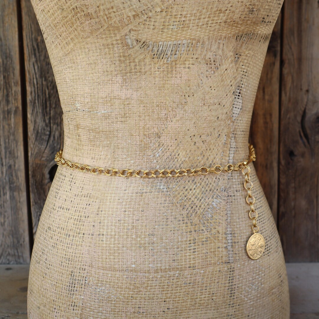 70s 80s Gold Tone Chain Coin Dangle Belt | Medallion Coin Dangle Chain ...
