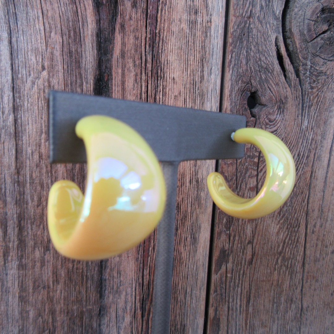 80s 90s Yellow Oil Slick Resin Hoops | Chunky Resin Hoops - Etsy