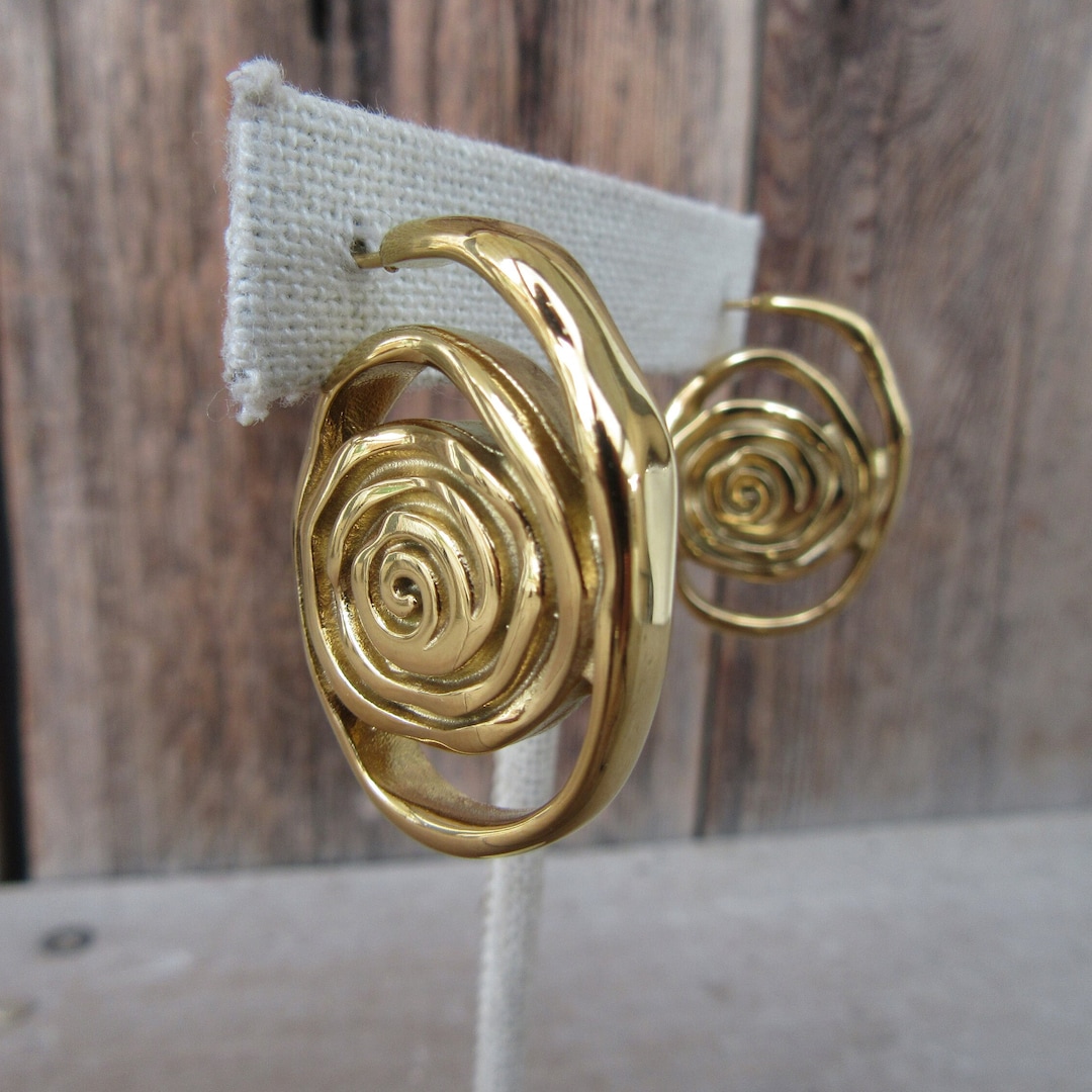 90s Chunky Curlicue Hoops Modernist Swirl Geo Geometric Gold Tone Hoops ...