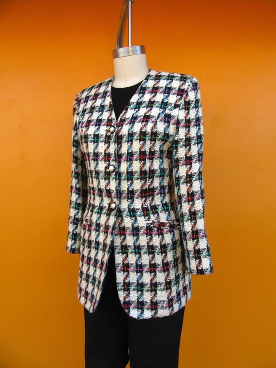 90s Power Dressing Plaid Houndstooth Blazer | Dark Ac… - Gem