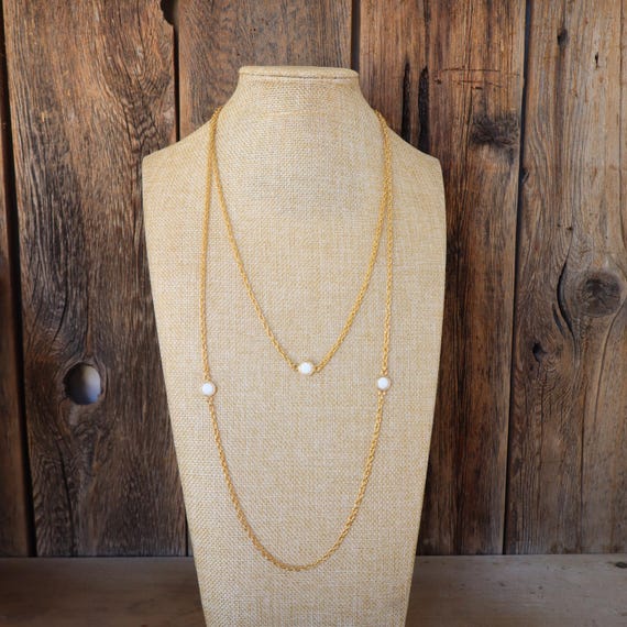 70s Long Gold Tone Layering Chain Statement Necklace … - Gem