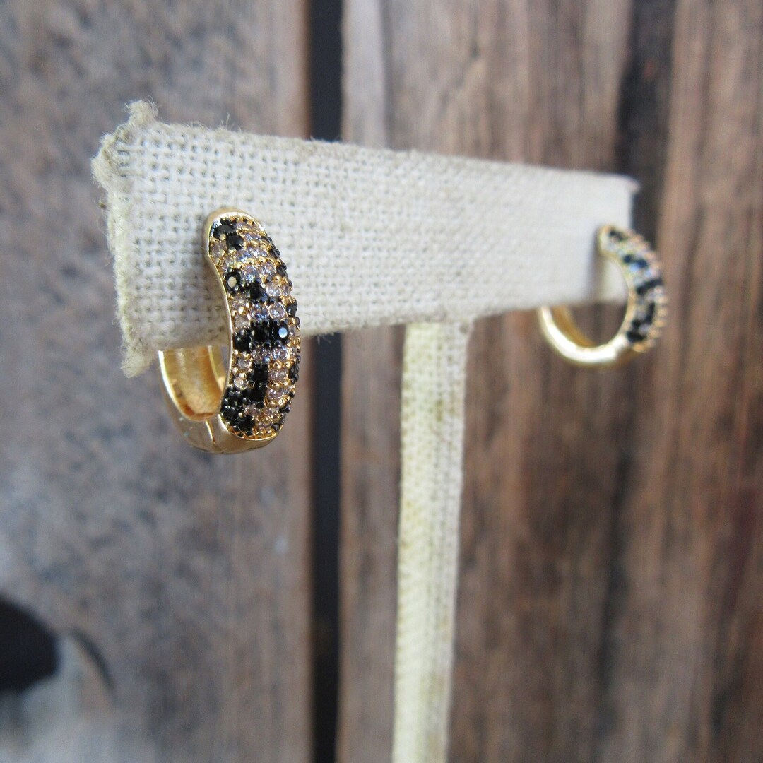 Y2K Gold Tone Textured Hoops | Bejeweled White and Clear Rhinestone ...