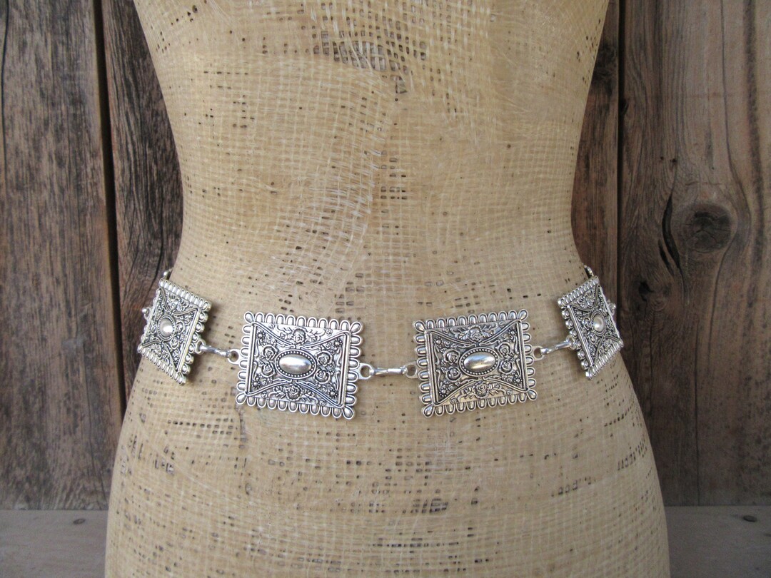 80s 90s Metal Concho Belt Faux Silver Southwest Cowgirl Cowboy Belt ...