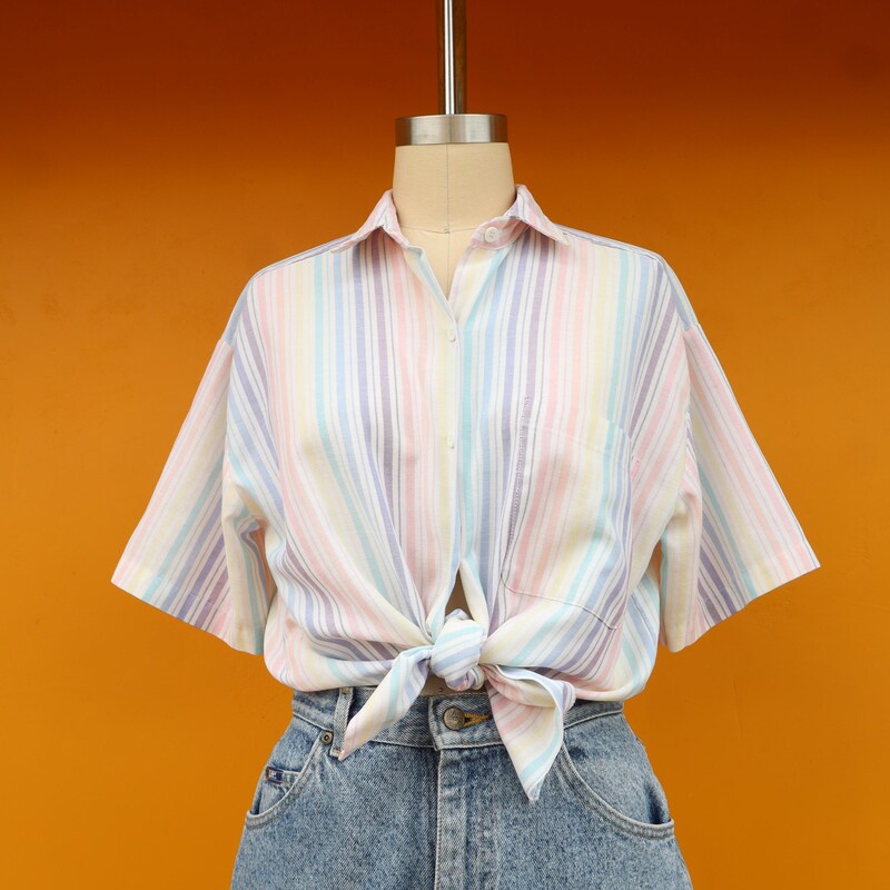 Striped 80s Shirt Women - Etsy