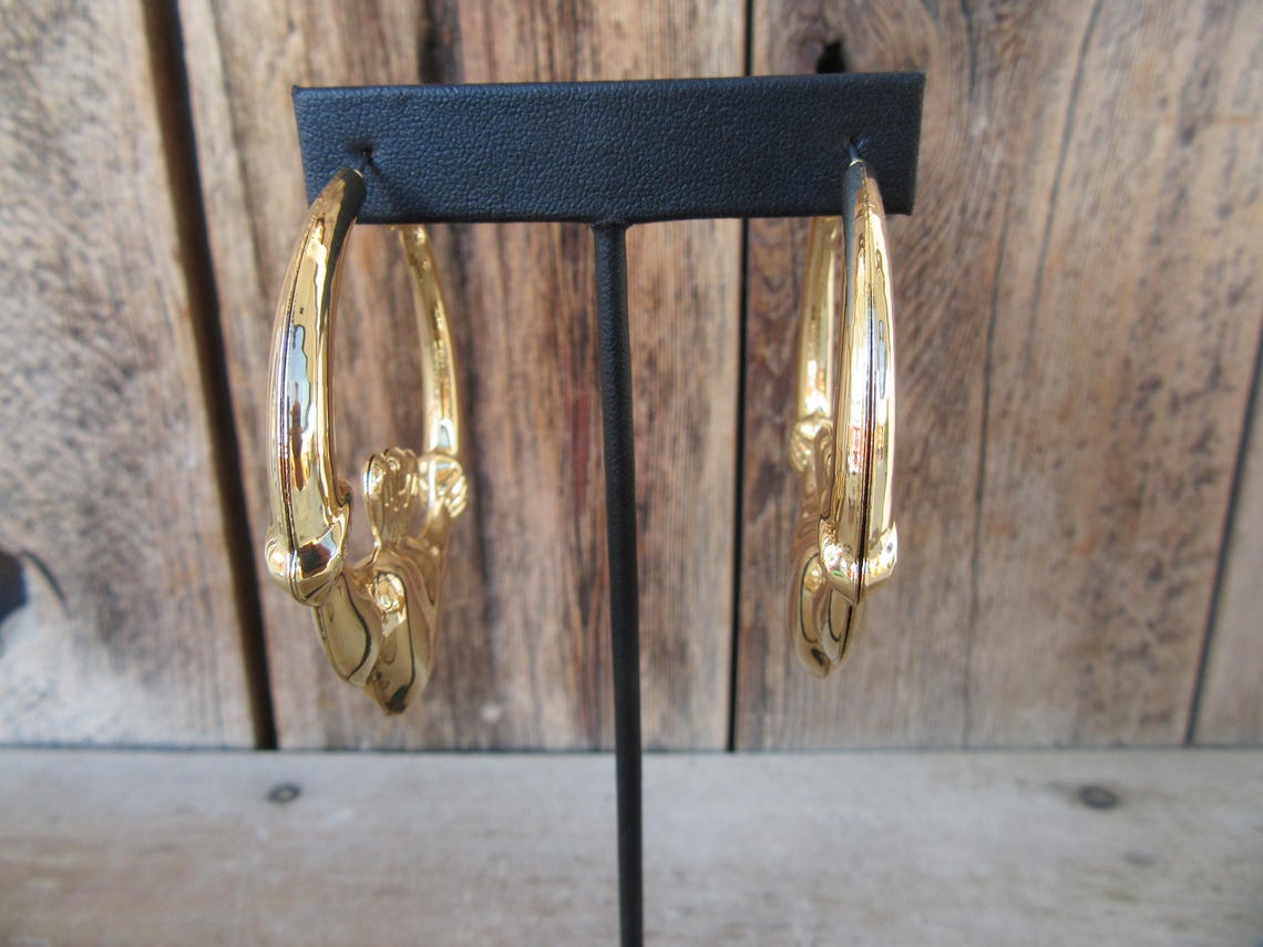 Heart Hand Hoops 90s Large Hollow Hoops Claddaugh Statement Earrings ...
