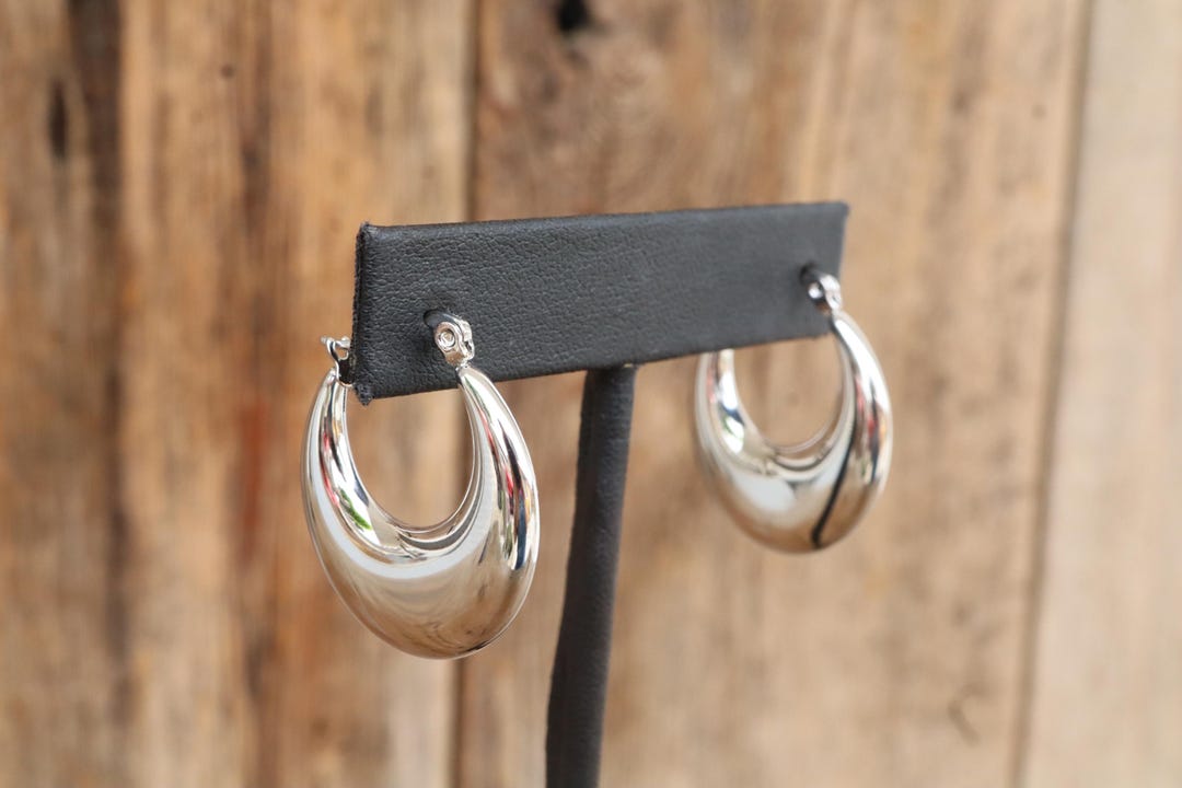 90s Silver Tone Oval Lever Back Hoop Earrings - Etsy