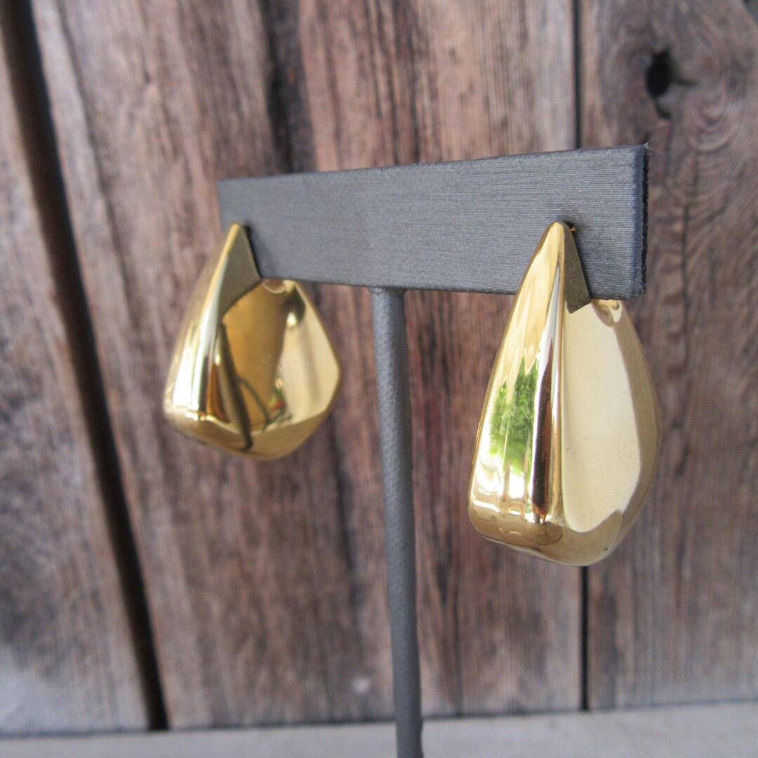 90s Earrings | Hollow Gold Tone Wide Modernist Hoop Earrings | Chunky ...