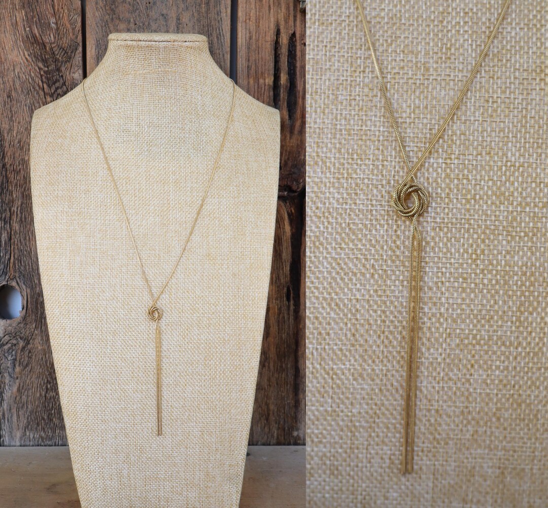 70s 80s Gold Tone Swirl Knot Chain Necklace | Fixed Bolo Necklace | Tie ...