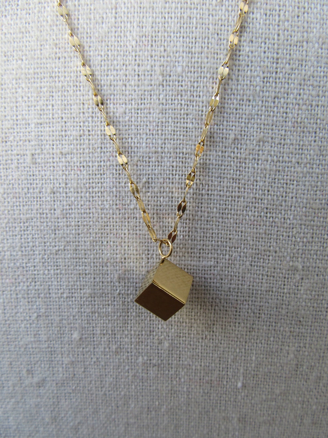 90s Cube Pendant | Gold Tone Chain Necklace | 3D Box 20" Chain Necklace ...