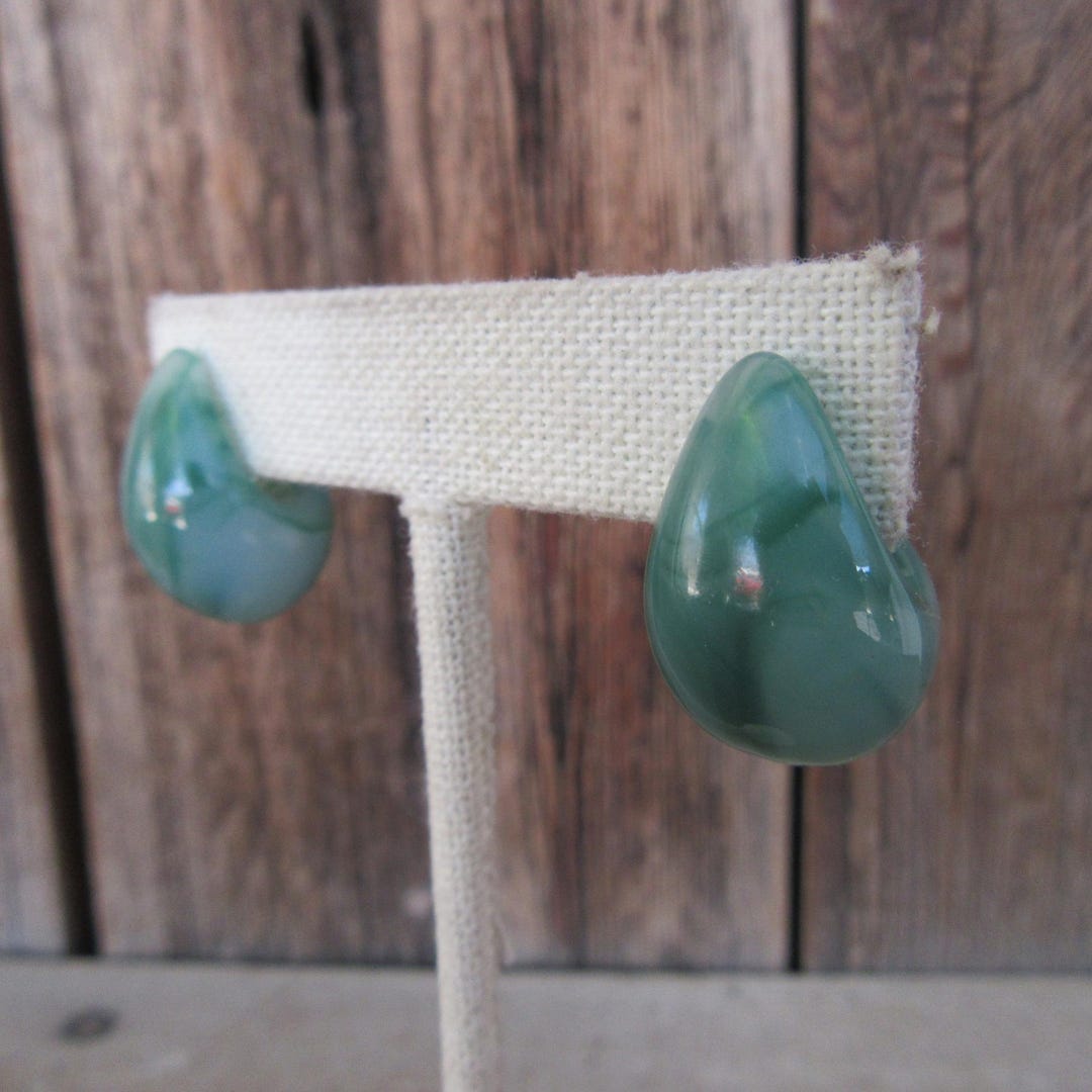 80s 90s Resin Hoops Green Swirly Chunky Resin Teardrop Hoops Geometric ...