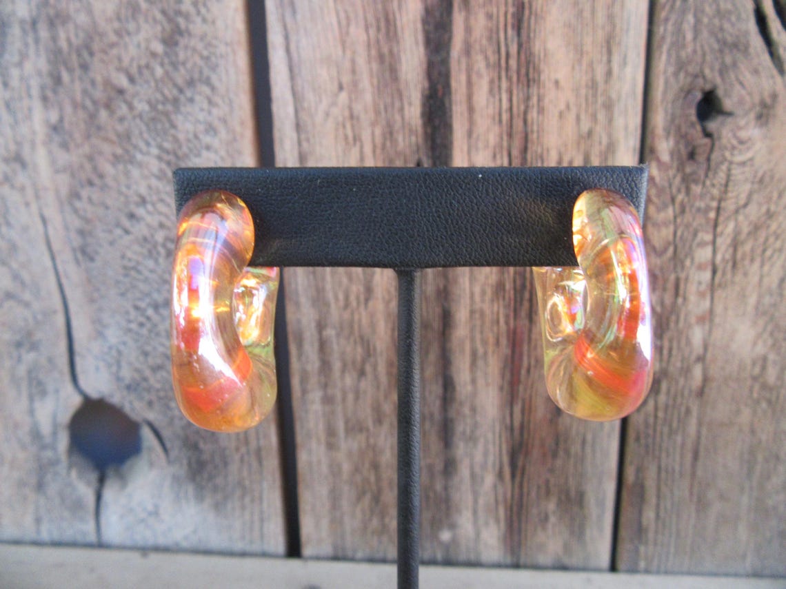 80s 90s Orange Warbled Oil Slick Resin Hoops | Chunky Resin Hoops - Etsy
