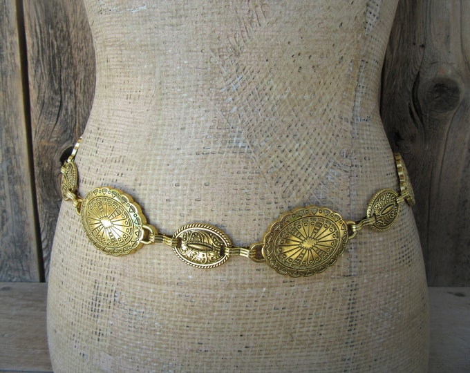 80s 90s Metal Concho Belt | Faux Gold Southwest Cowgirl Cowboy | Gold ...