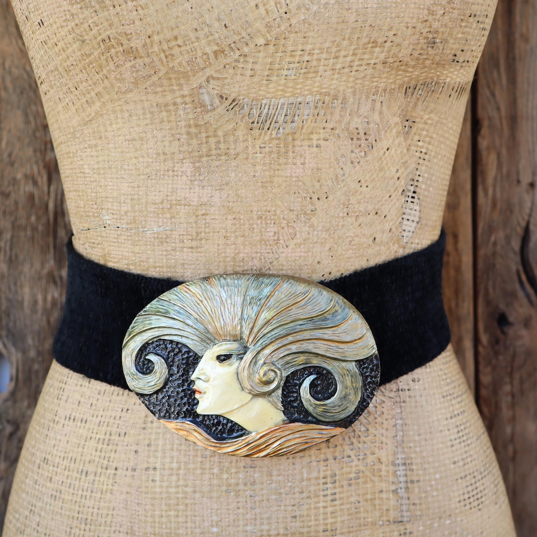 80s New Wave Avant Garde Art Nouveau Art Deco Revival Lady Head Black ...
