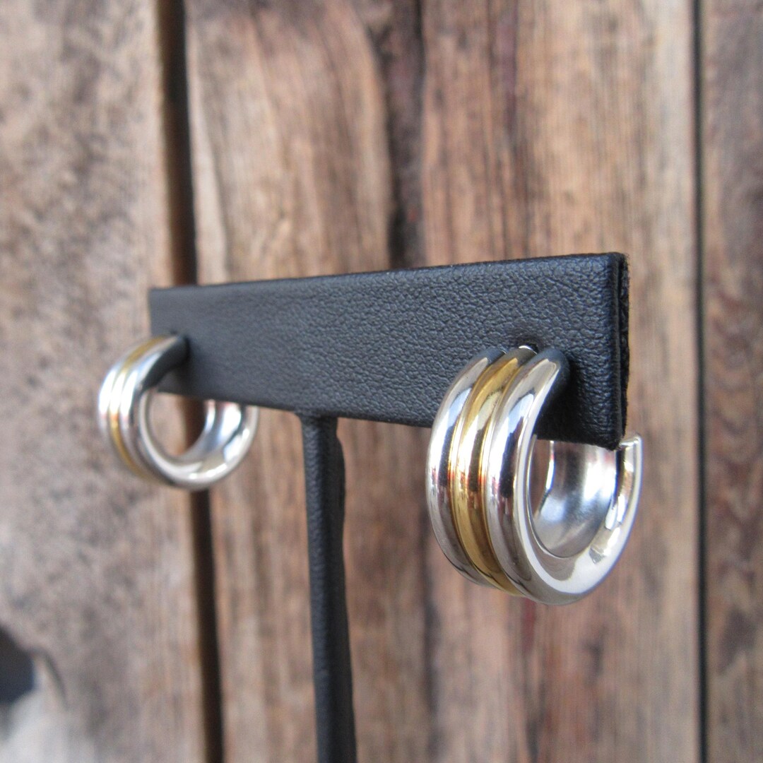 90s Two Tone Silver Gold Tone Hoops | Chunky Mixed Metal Modernist Hoop ...
