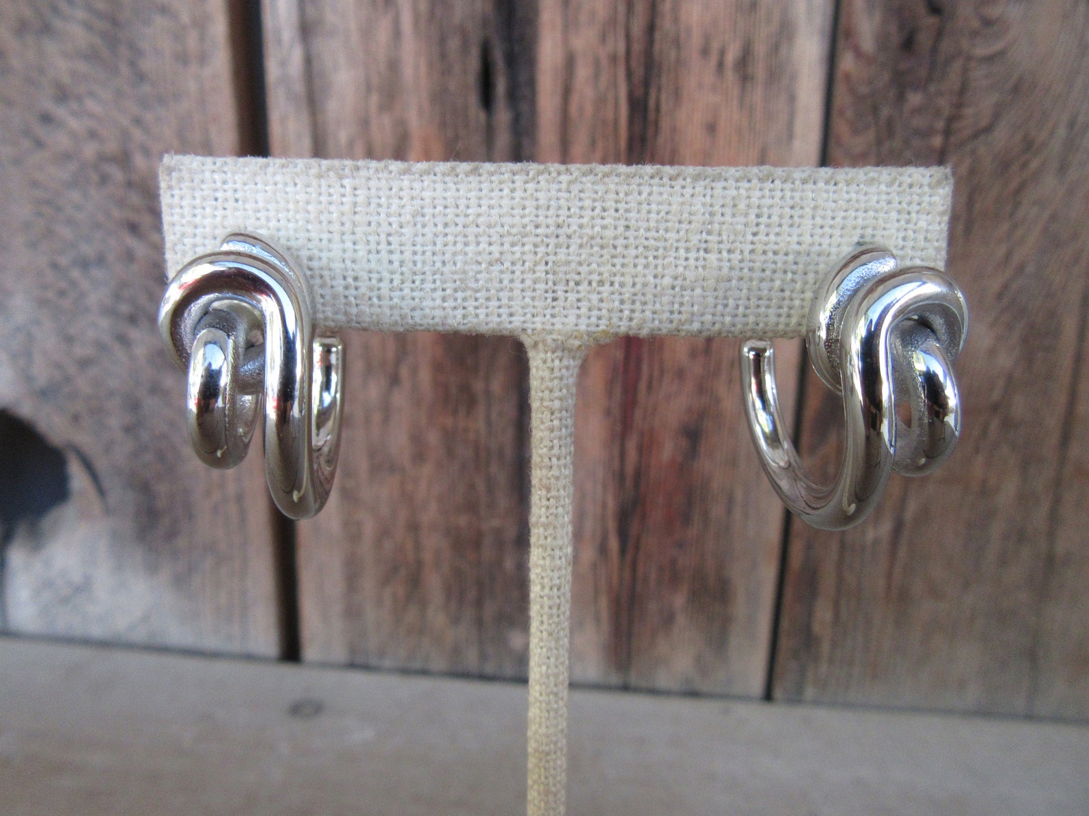 90s Chunky Curlicue Hoops | Modernist Swirl Geo Geometric Silver Tone ...