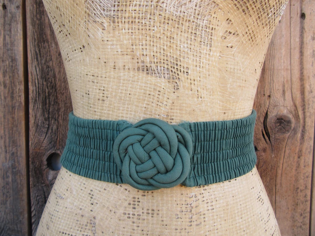 80s Green Stretch Belt | Wide Waist Belt | Knot Buckle Belt | Wavy ...