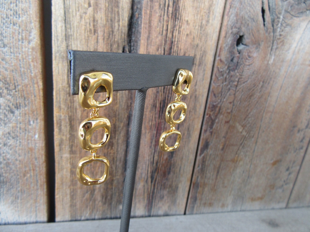 90s Gold Tone Earrings | Modernist Chain Earrings | Chain Dangle ...