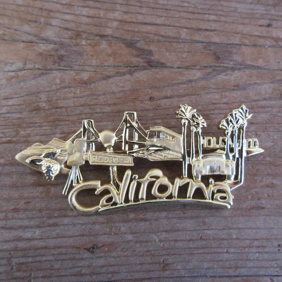 NOS 80s Chunky Gold Tone California Travel Brooch | Resort Beach ...