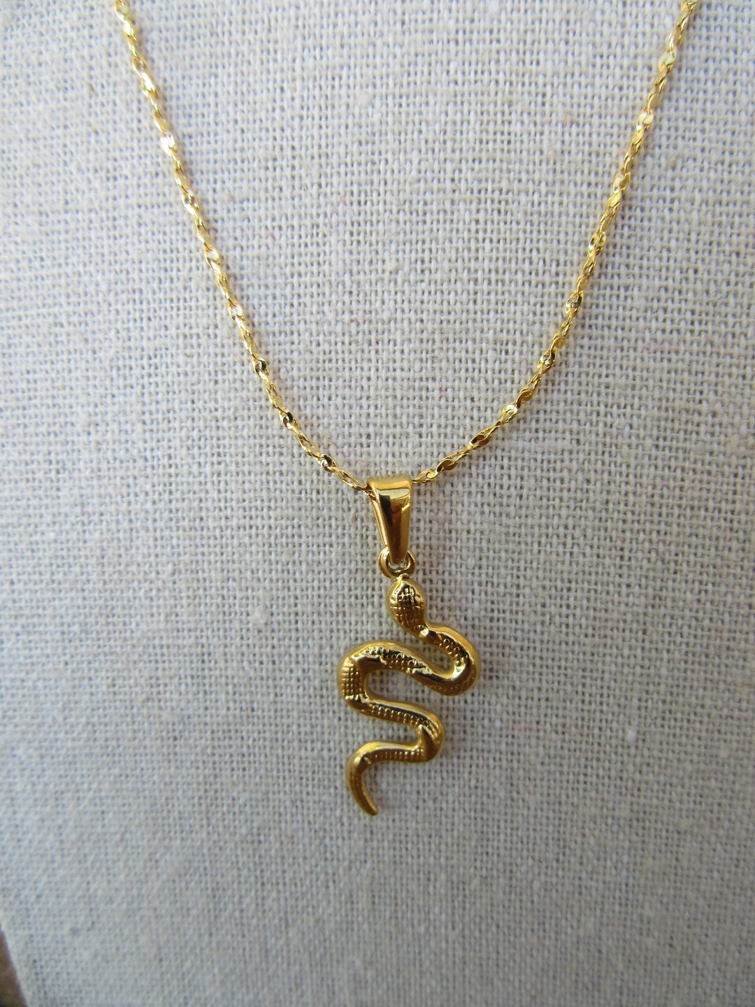 80s 90s Dainty Gold Chain Snake Necklace | Gold Tone Serpent Necklace ...