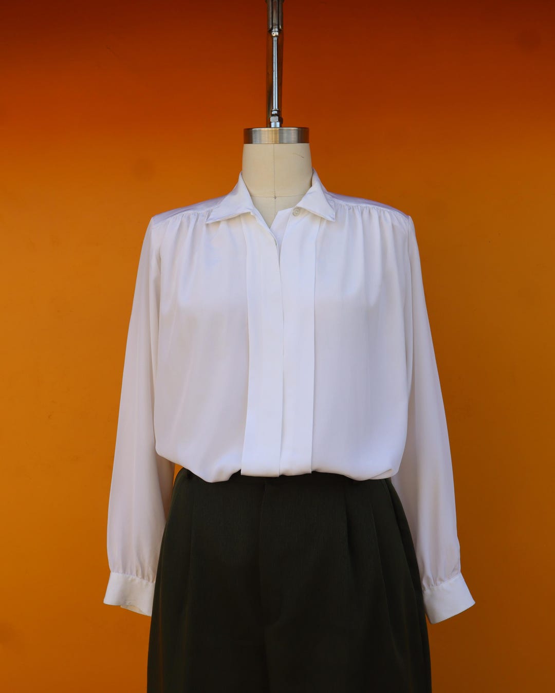 80s 90s Silky White Button Front Blouse Size 12 - Etsy