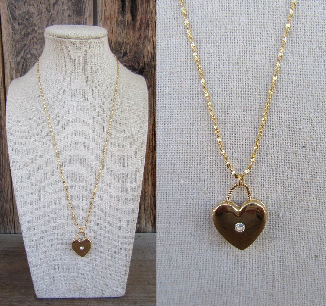 90s Gold Tone Rhinestone Locket | Bejeweled Heart Locket Pendant | Gold ...