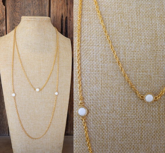 70s Long Gold Tone Layering Chain Statement Necklace … - Gem