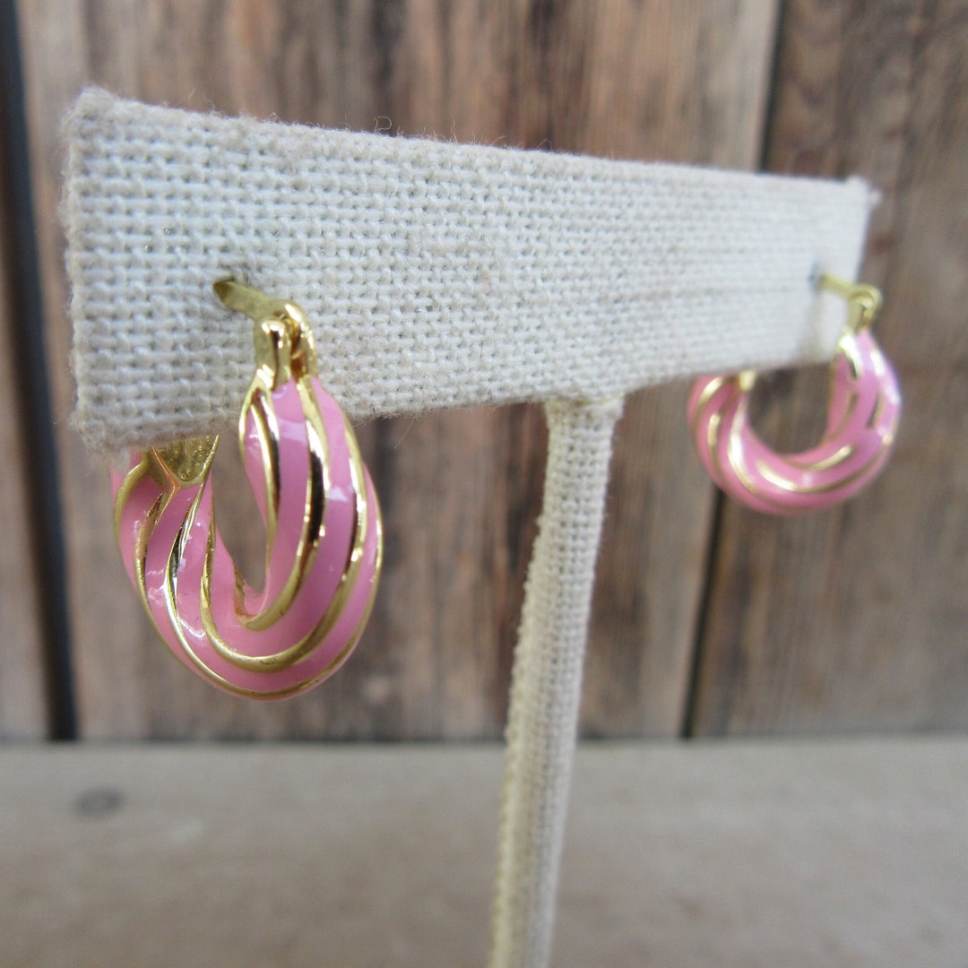 90s Pink Croissant Hoops Fluted Lever Back Hoops Small Minimalist Hoops ...
