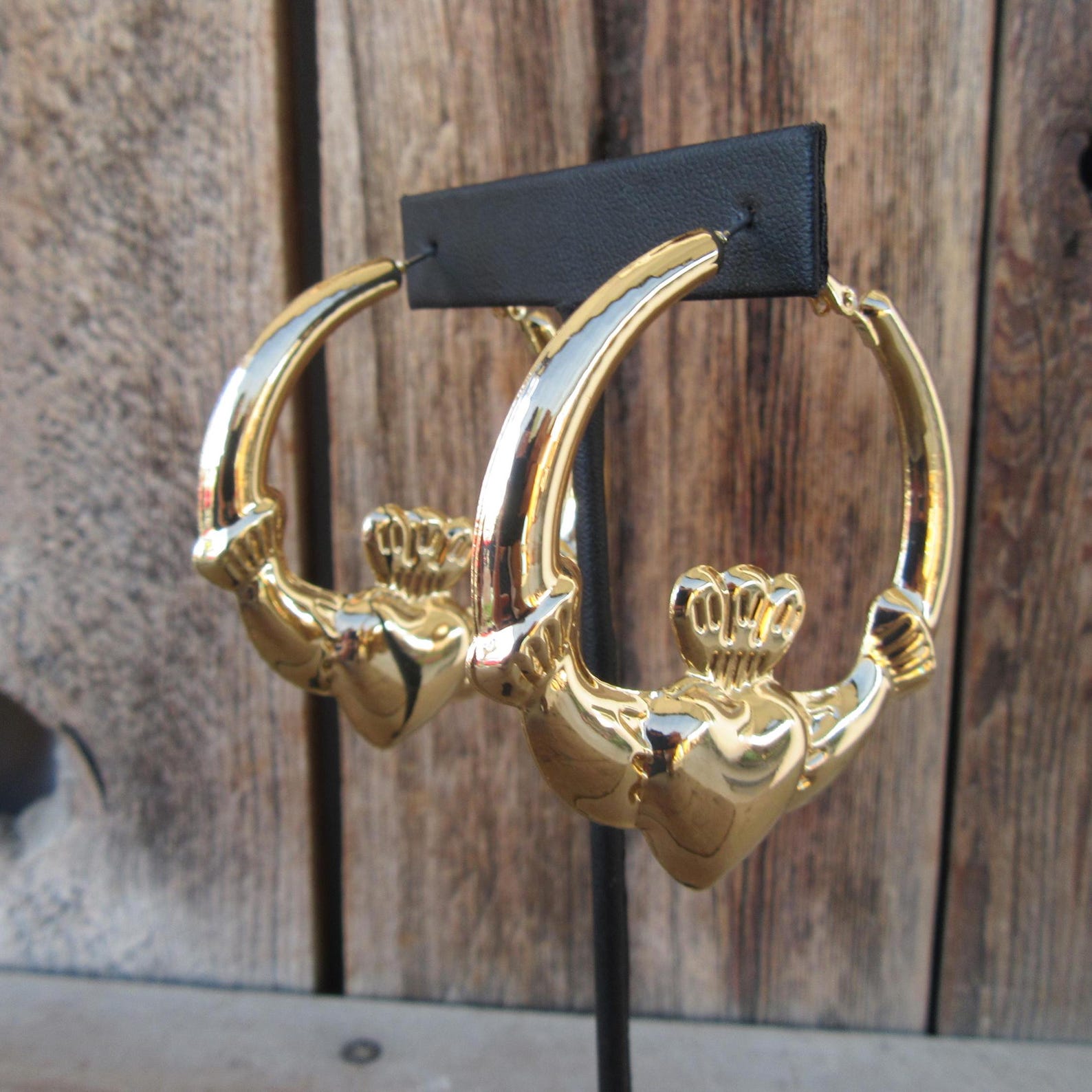 Heart Hand Hoops 90s Large Hollow Hoops Claddaugh Statement Earrings ...