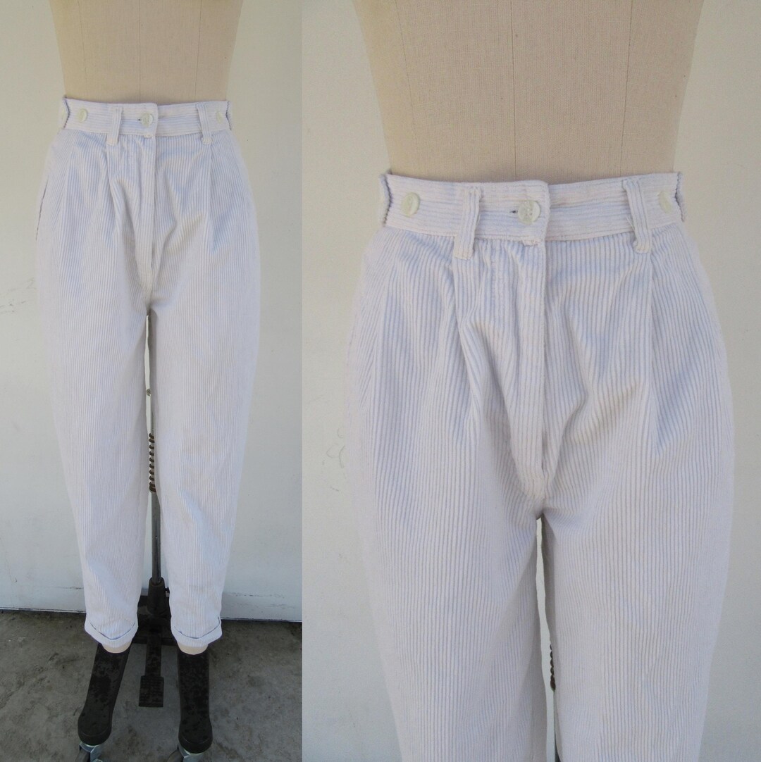 90s Stark White High Waist Pleated Corduroy Trousers | Minimalist ...
