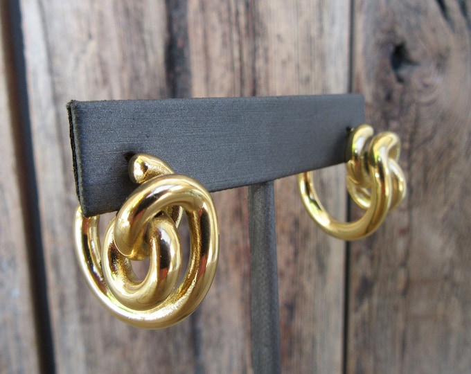 90s Chunky Curlicue Hoops | Modernist Swirl Geo Geometric Gold Tone ...