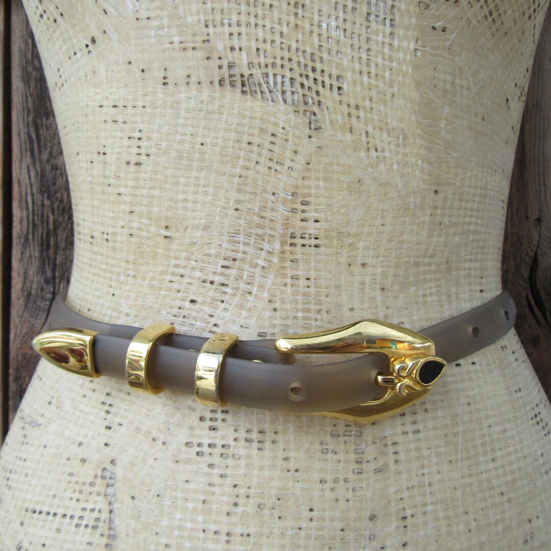 80s 90s Skinny Brown Gray Jelly Ranger Buckle Belt | Gold Tone Ranger ...