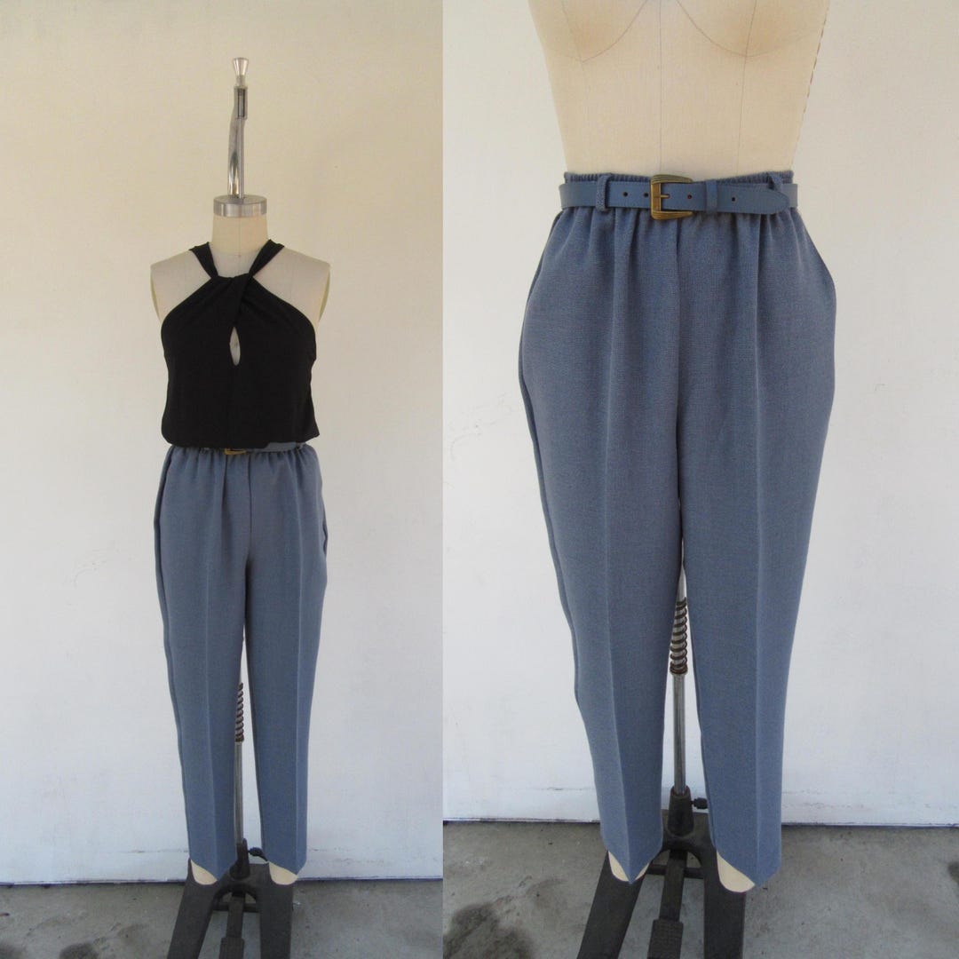 80s 90s High Waist Pleated Tapered Easy Pants Cottage Blue Heathered ...