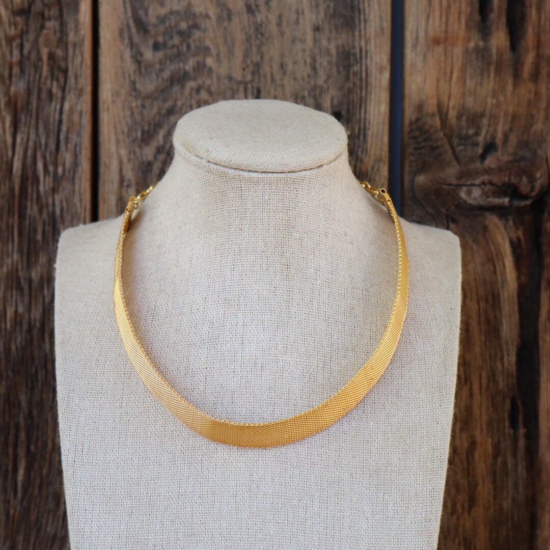 70s 80s Metal Mesh Choker Necklace | Gold Tone Chain Necklace - Etsy