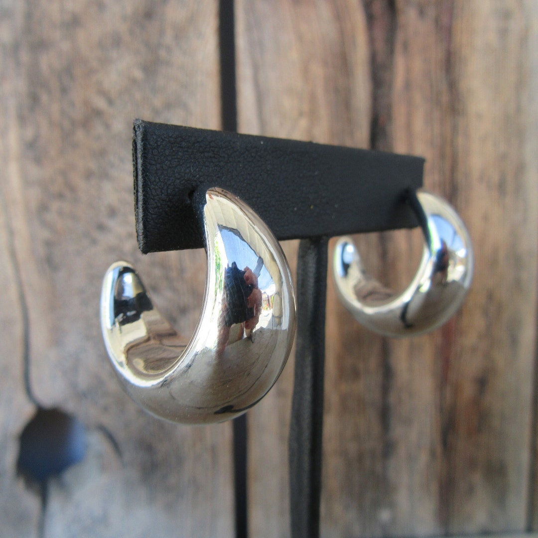 90s Earrings | Medium Hollow Silver Tone Wide Hoop Earrings | Chunky ...