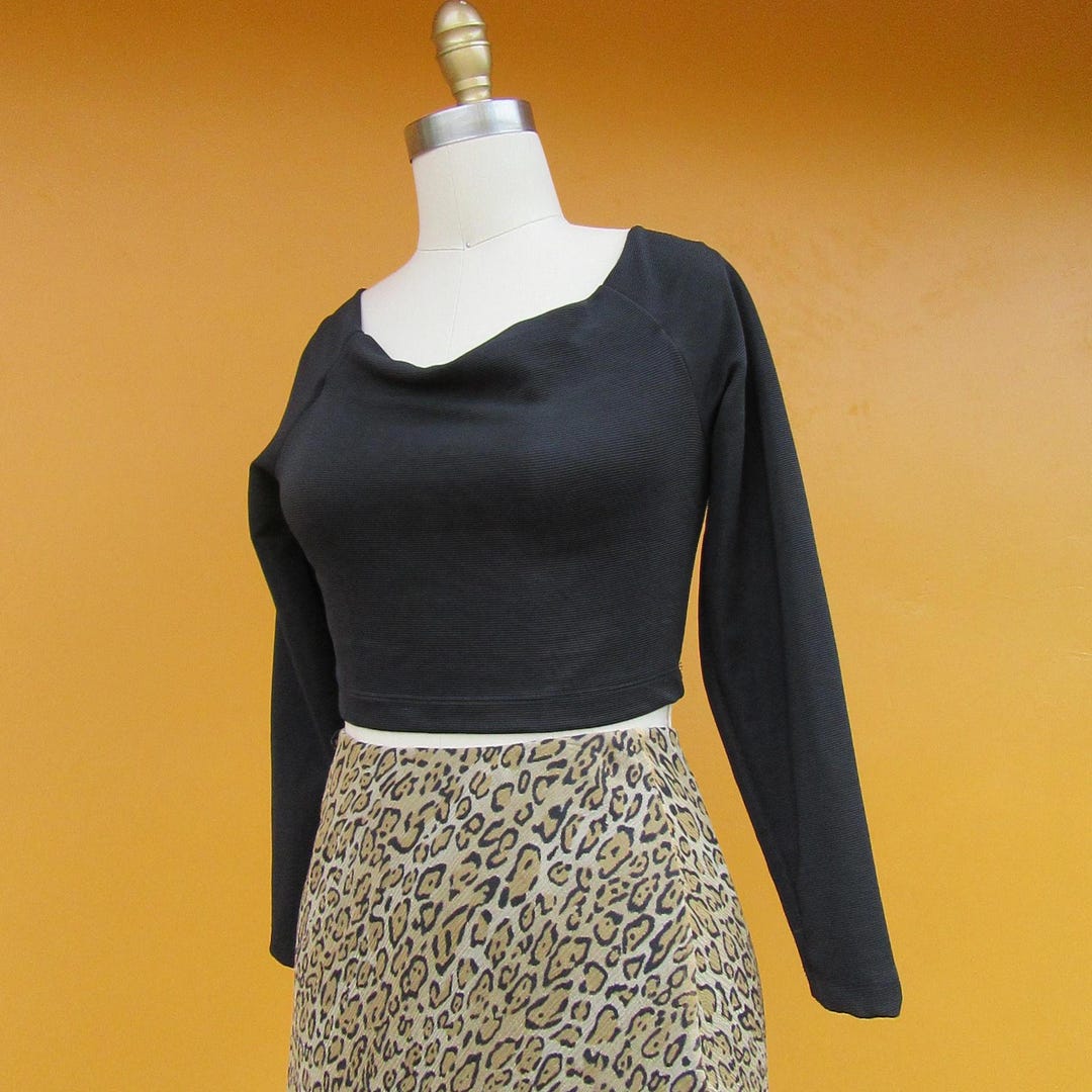 90s Black Fredericks of Hollywood Ribbed Cropped Top | Long Sleeve ...